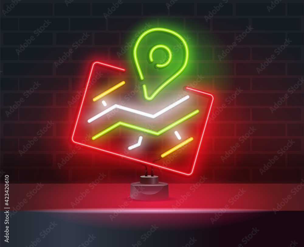 Map pin icon. Check in location concept neon. Vector illustration for ...