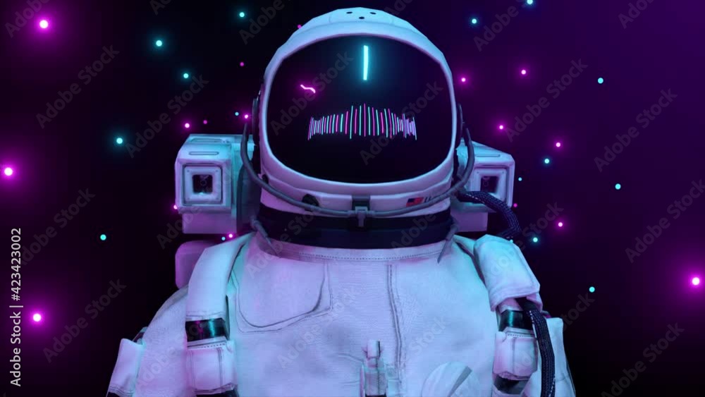Astronaut surrounded by flashing neon lights. Music and nightclub ...