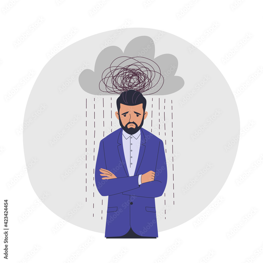 Depressed businessman concept. Vector illustration of cartoon young ...