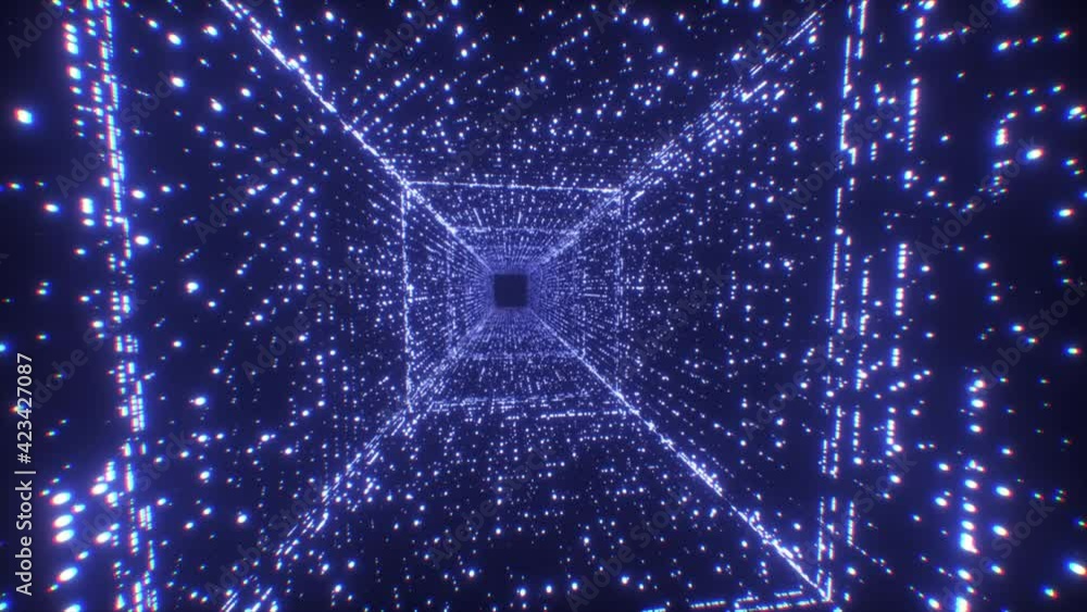 Digital technology tunnel. 3D Big Data Digital square corridor with futuristic matrix. Binary ...