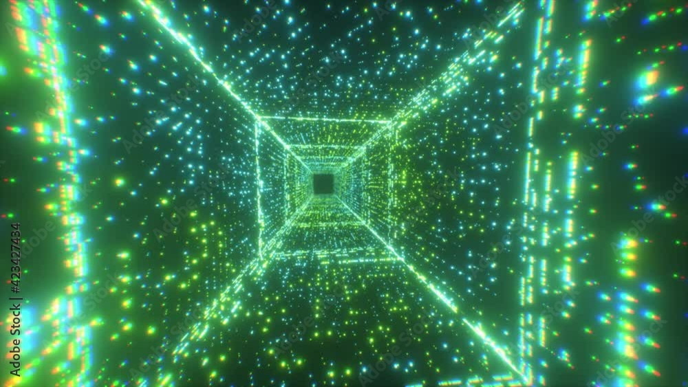 Digital technology tunnel. 3D Big Data Digital square corridor with futuristic matrix. Binary ...