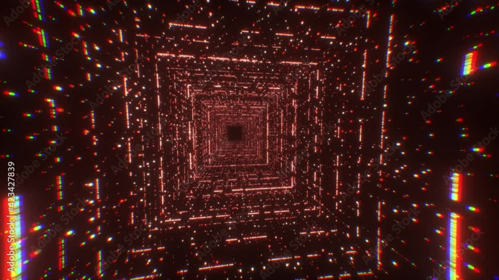 Digital technology tunnel. 3D Big Data Digital square corridor with futuristic matrix. Binary ...