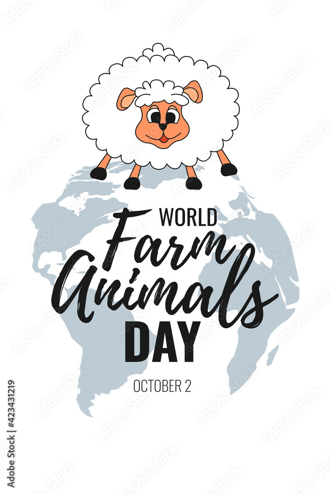 World Farm Animals Day celebrate 2 october. Happy cute cartoon Sheep on ...