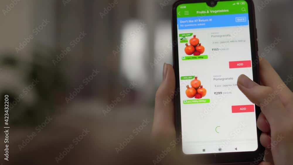 Grocery online store app on your smartphone screen with food at home in ...