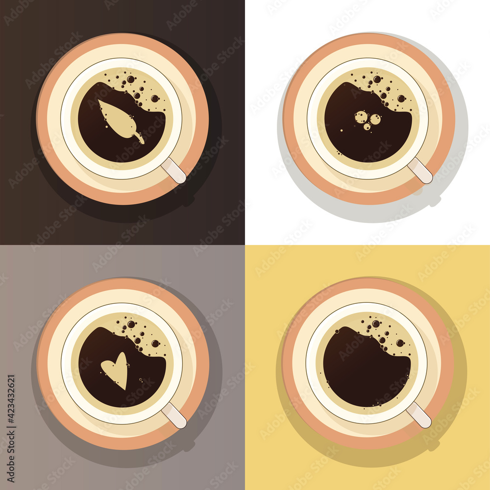 Coffee cup top view set vector isolated. Menu restraurant, cafe, coffee ...