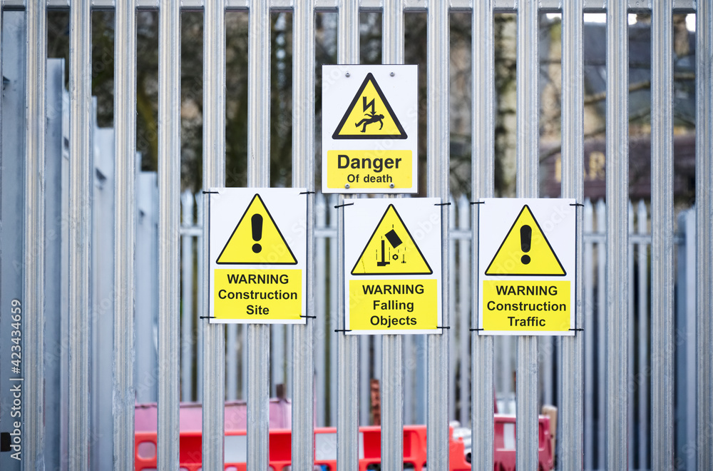 Construction site health and safety message rules sign board signage on ...