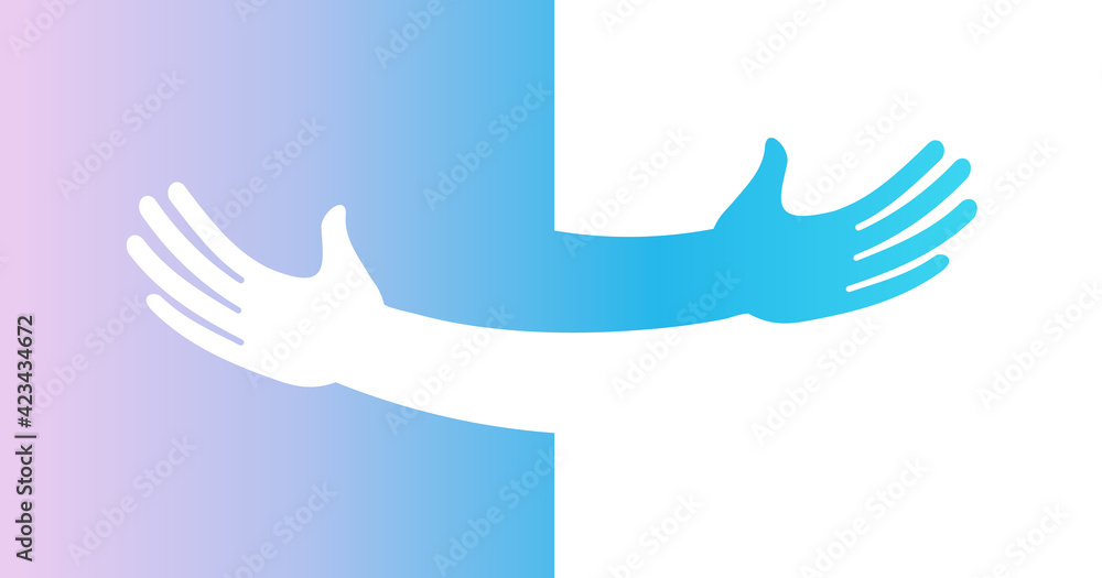 Human hugs, hugging hands, support and love symbol, hugged arms girth ...