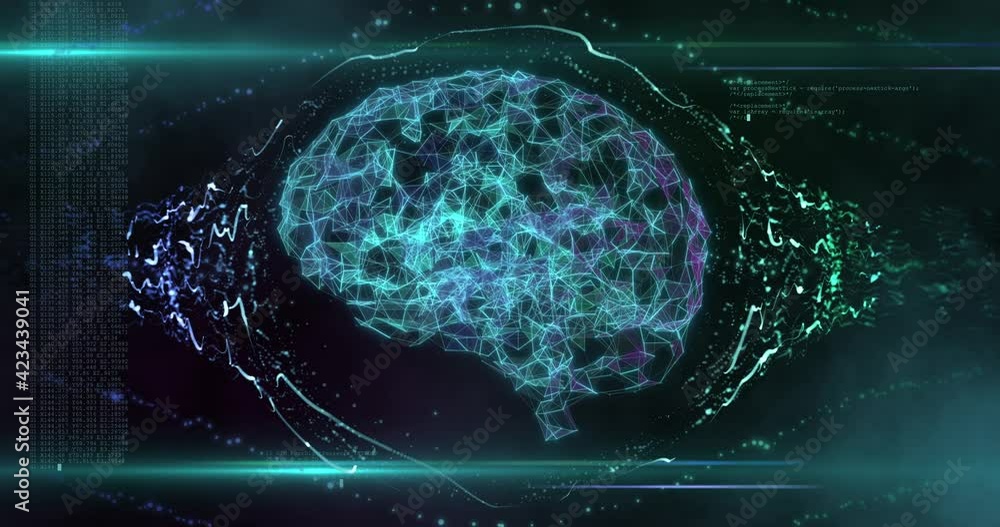 Flying inside Artificial Intelligence Digital Brain bid Data. Illustration of thinking process ...