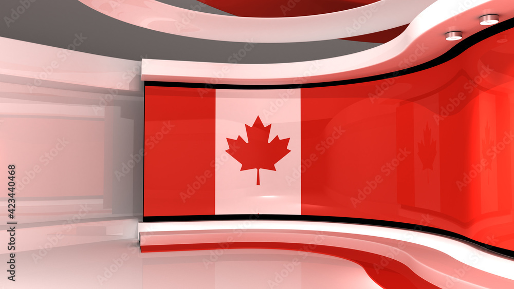 TV studio. Canada flag studio. Canada flag background. News studio. The ...