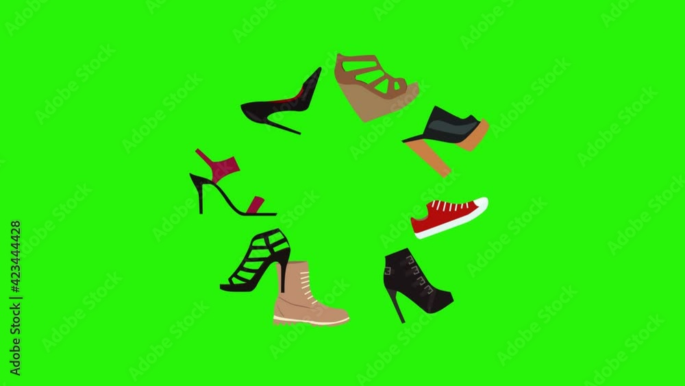 women shoes animation on green screen chroma key flat design elements ...