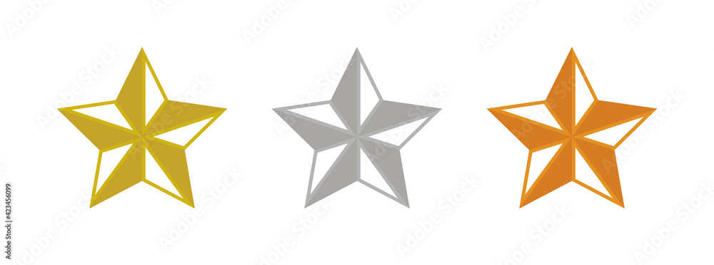 Star icon set representing 1st, 2nd and 3rd place in gold, silver and ...
