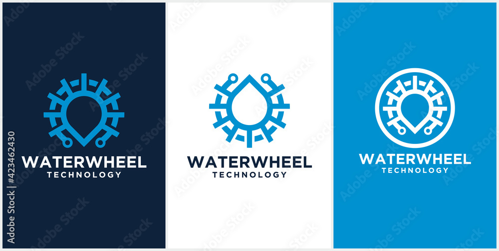 Waterwheel logo water technology template waterwheel logo design Stock ...