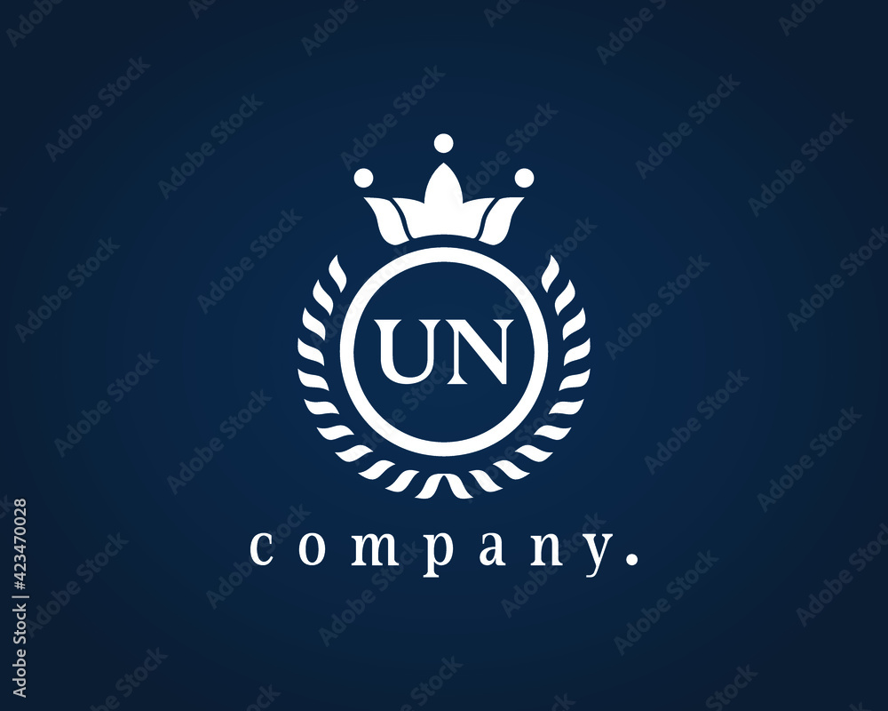 Letter UN, U or N elegant crown emblem. Calligraphy laurel wreath crown ...