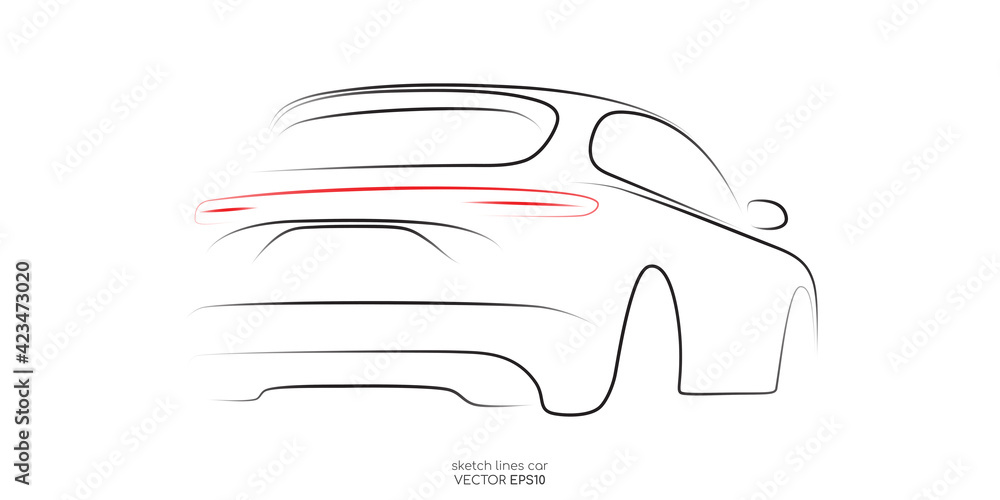 Modern SUV car sketch black line isolated on white background in side ...