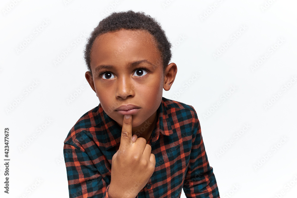 Focus, attention, concentration, creativity and thoughts. Studio image ...