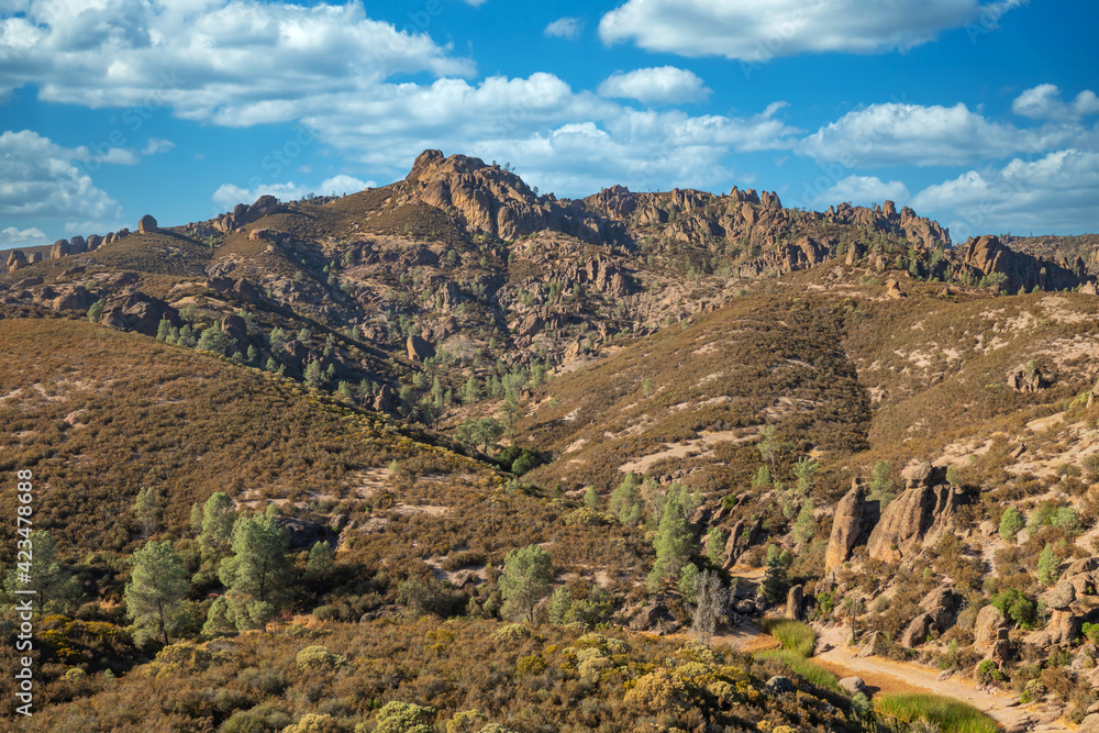 Rock formations in Pinnacles National Park in California, the destroyed ...