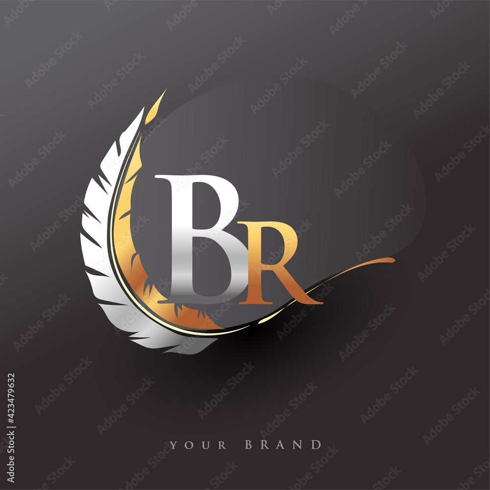 Initial letter BR logo with Feather Gold And Silver Color, Simple and ...
