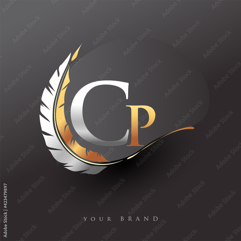 Initial letter CP logo with Feather Gold And Silver Color, Simple and ...