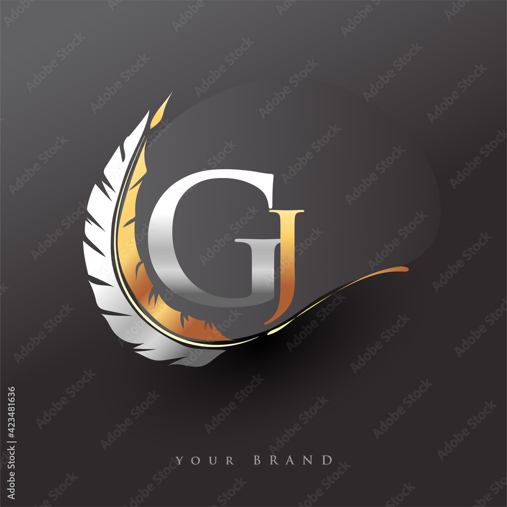 Initial letter GJ logo with Feather Gold And Silver Color, Simple and ...