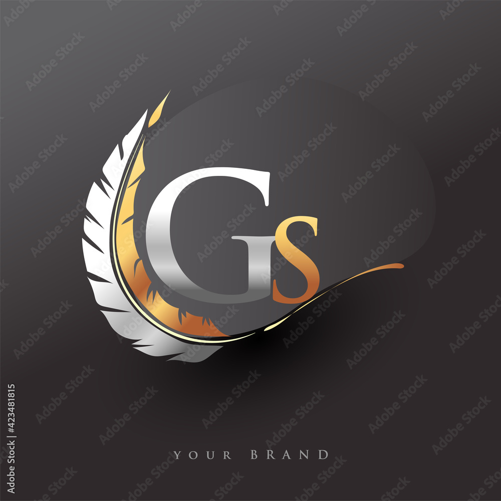 Initial letter GS logo with Feather Gold And Silver Color, Simple and ...