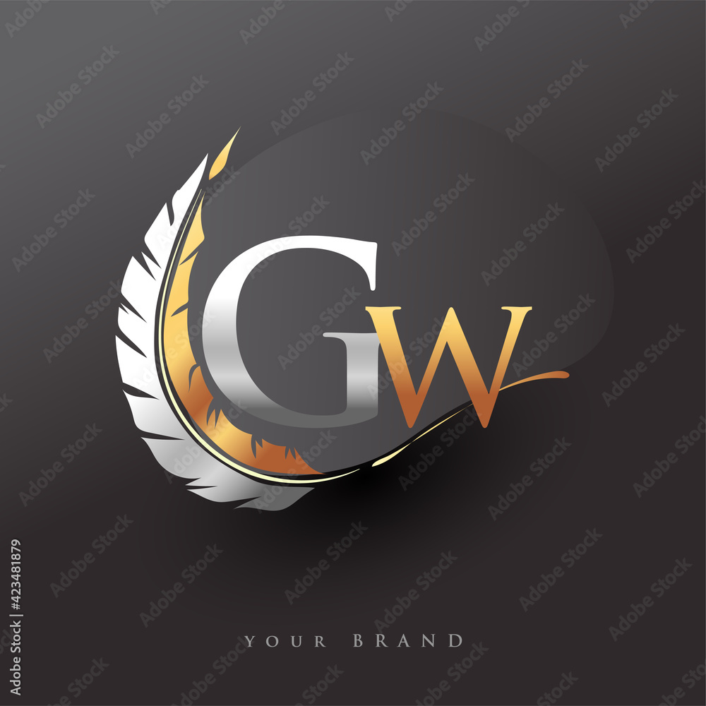 Initial letter GW logo with Feather Gold And Silver Color, Simple and ...