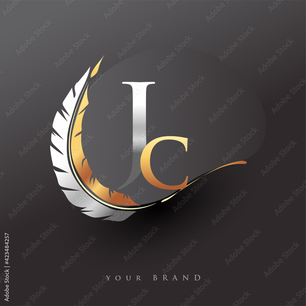 Initial letter JC logo with Feather Gold And Silver Color, Simple and ...