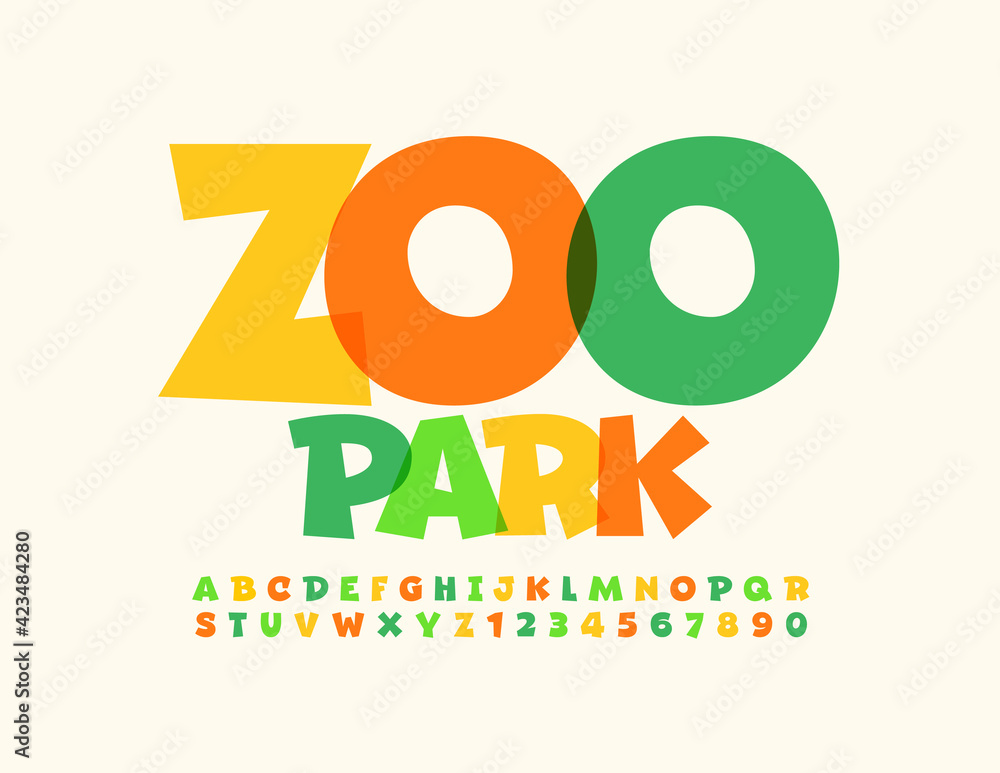 Vector colorful Sign Zoo Park. Kids Creative Font. Bright Alphabet ...