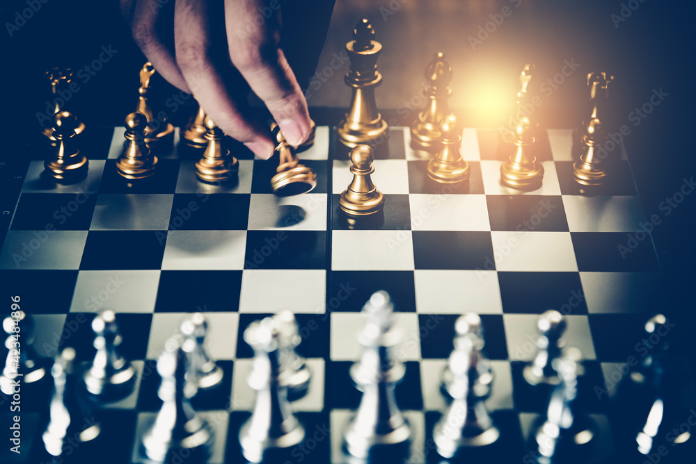 Chess board game to represent the business strategy with competition in ...