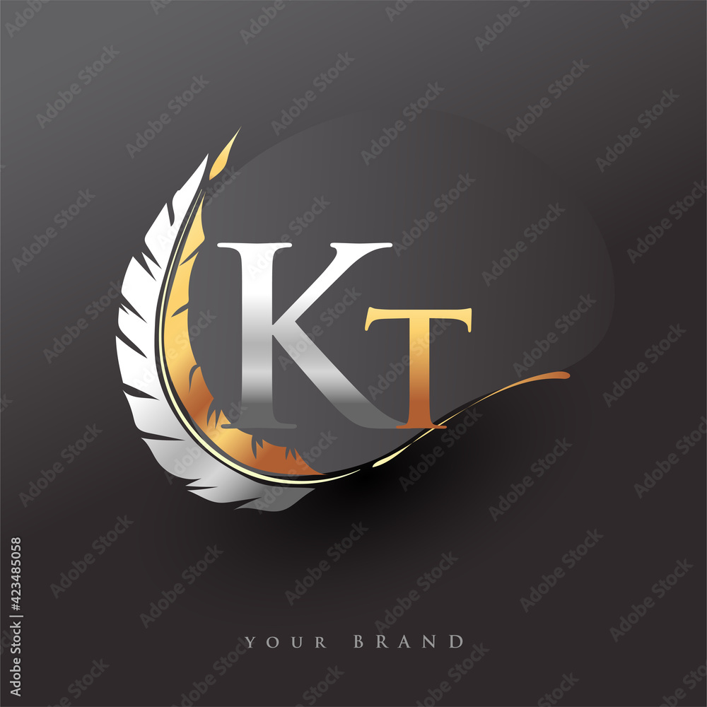 Initial letter KT logo with Feather Gold And Silver Color, Simple and ...