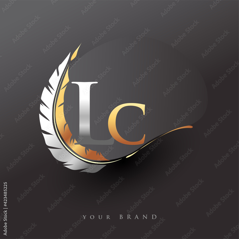 Initial letter LC logo with Feather Gold And Silver Color, Simple and ...
