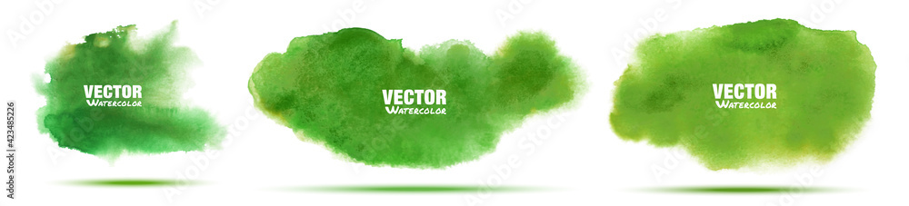 Green abstract hand drawn watercolor background set. Watercolor color ...