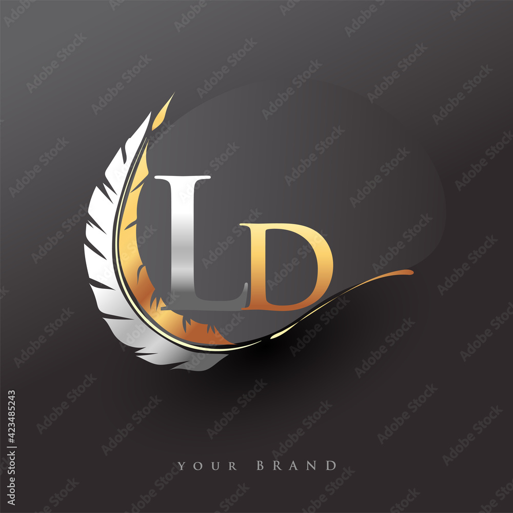 Initial letter LD logo with Feather Gold And Silver Color, Simple and ...