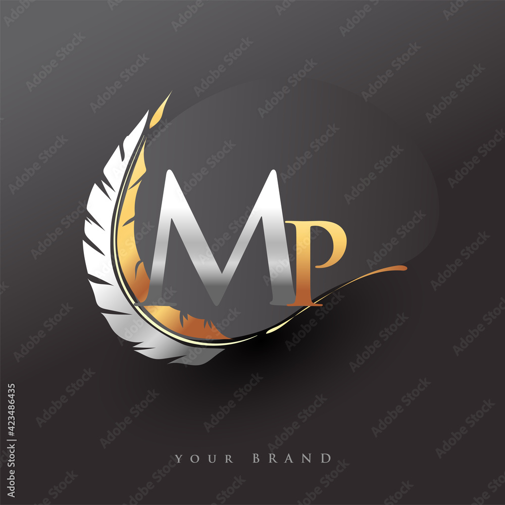 Initial letter MP logo with Feather Gold And Silver Color, Simple and ...