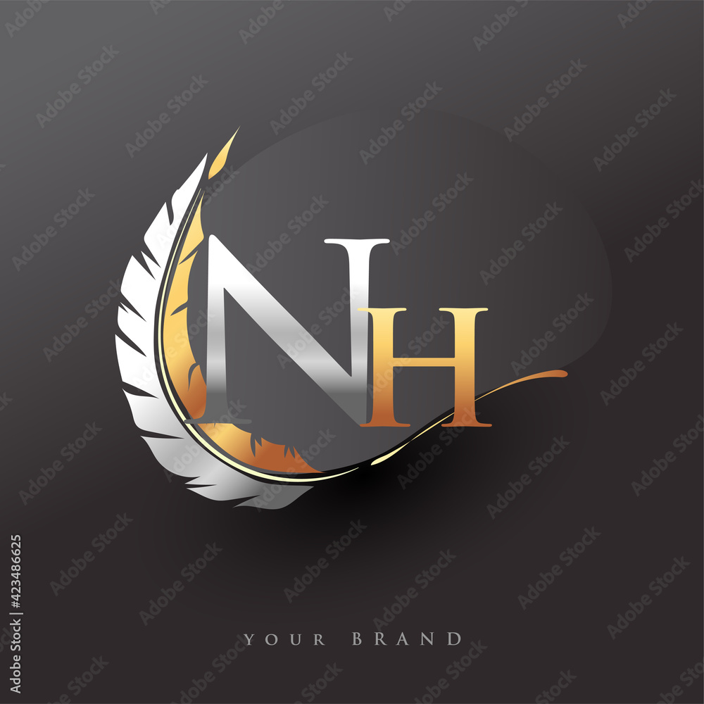 Initial letter NH logo with Feather Gold And Silver Color, Simple and ...