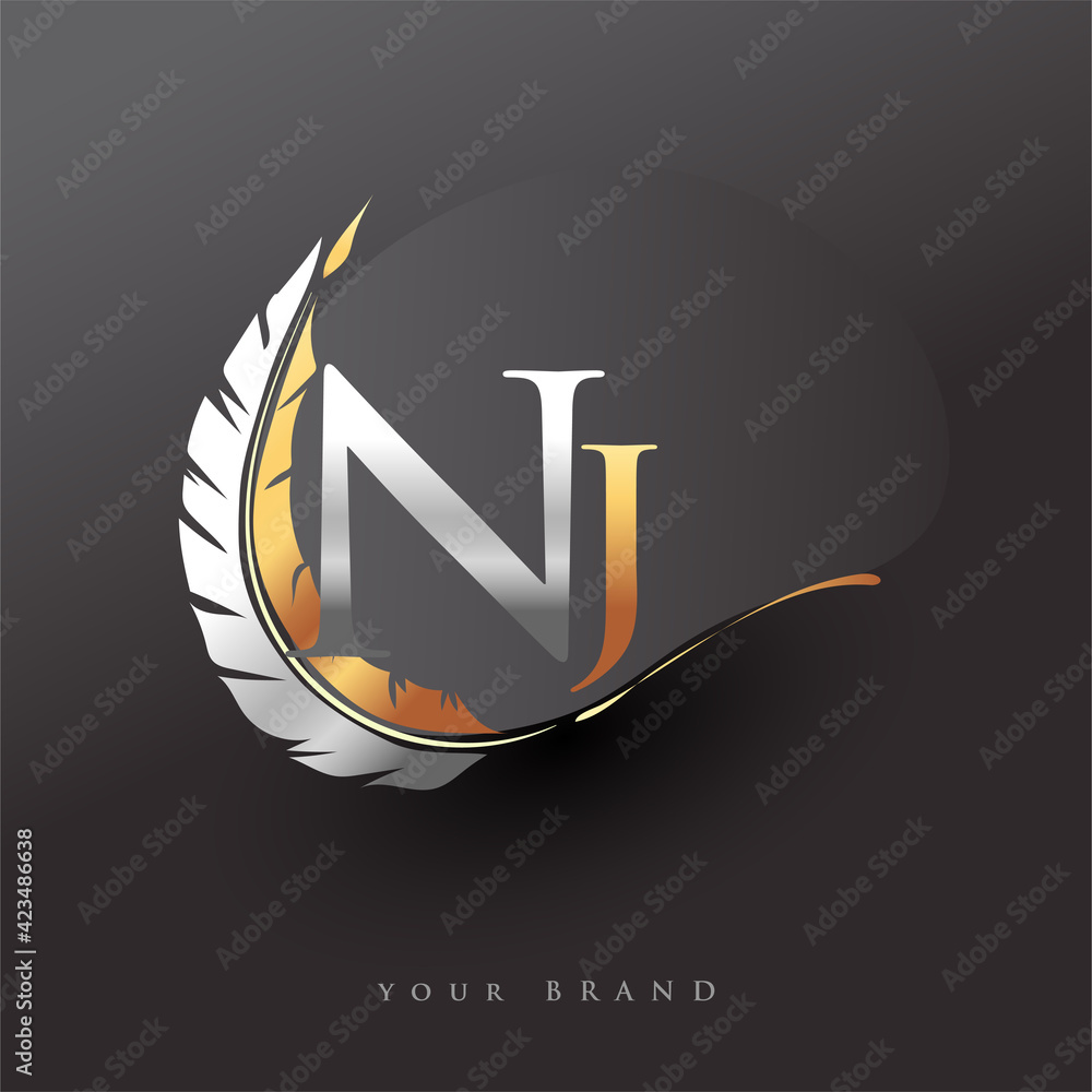 Initial letter NI logo with Feather Gold And Silver Color, Simple and ...
