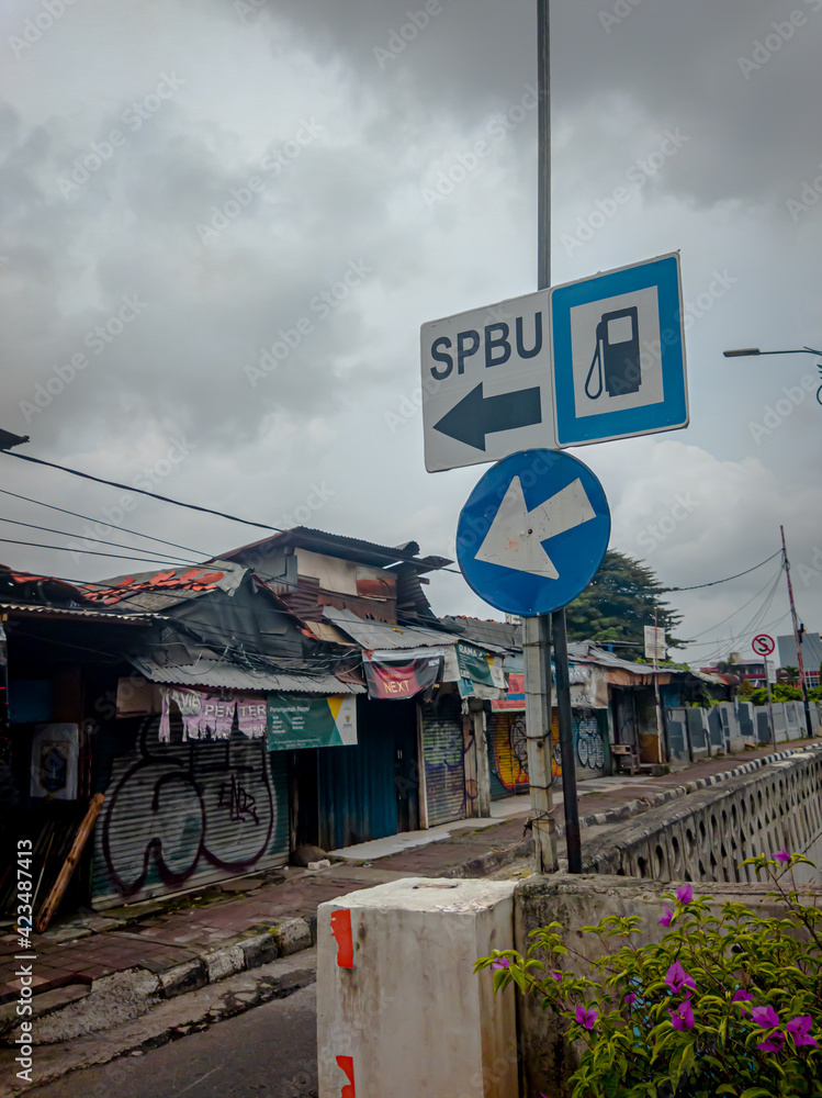 Jakarta, Indonesia - February 14th, 2021: Road signs to direct road ...