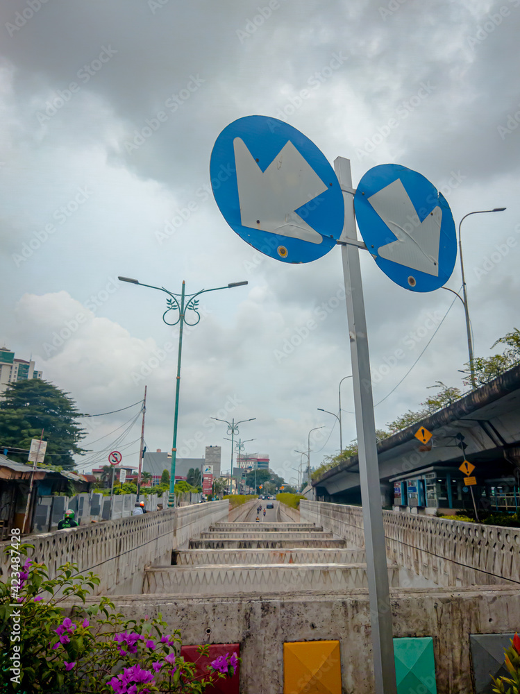Jakarta, Indonesia - February 14th, 2021: Road signs to direct road ...