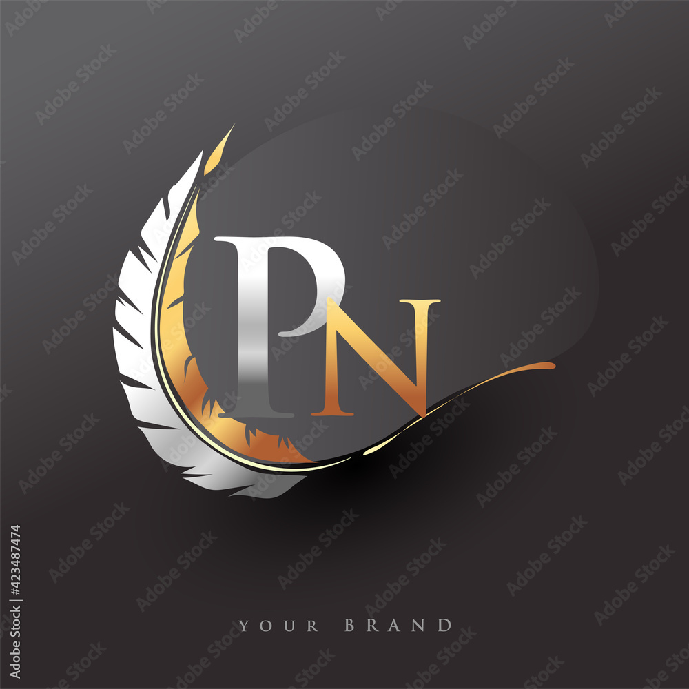Initial letter PN logo with Feather Gold And Silver Color, Simple and ...