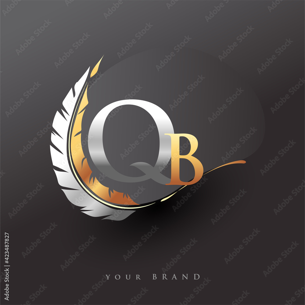 Initial letter QB logo with Feather Gold And Silver Color, Simple and ...