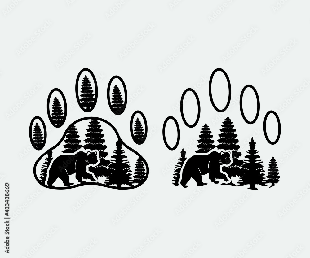 Bear Footprint Printable Vector Illustration, Bear Paw Print, Bear ...