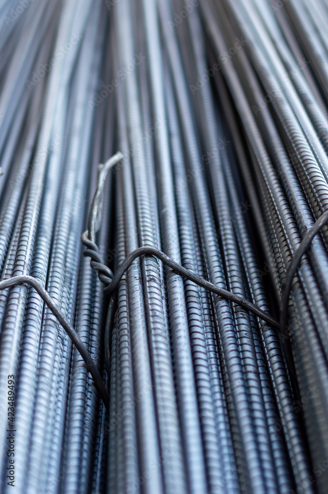 Construction steel rods or bars work reinforcement in conncrete ...
