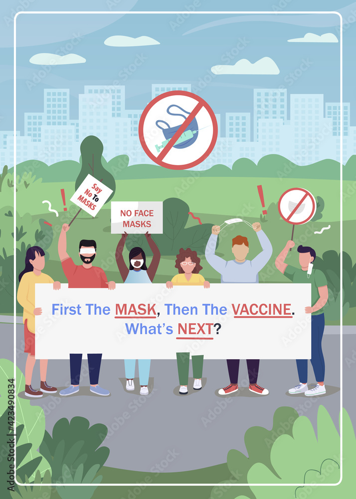 Anti-vaccine movement poster flat vector template. Activists protest ...