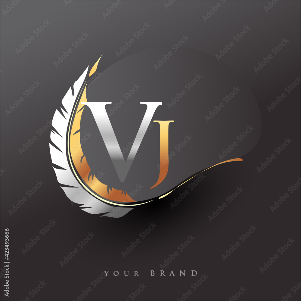 Vektorová grafika „Initial letter VJ logo with Feather Gold And Silver ...