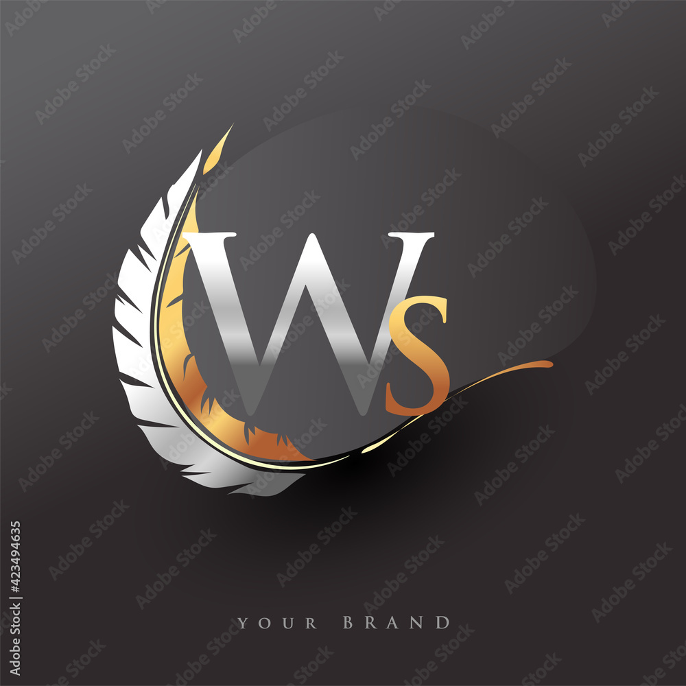 Initial letter WS logo with Feather Gold And Silver Color, Simple and ...