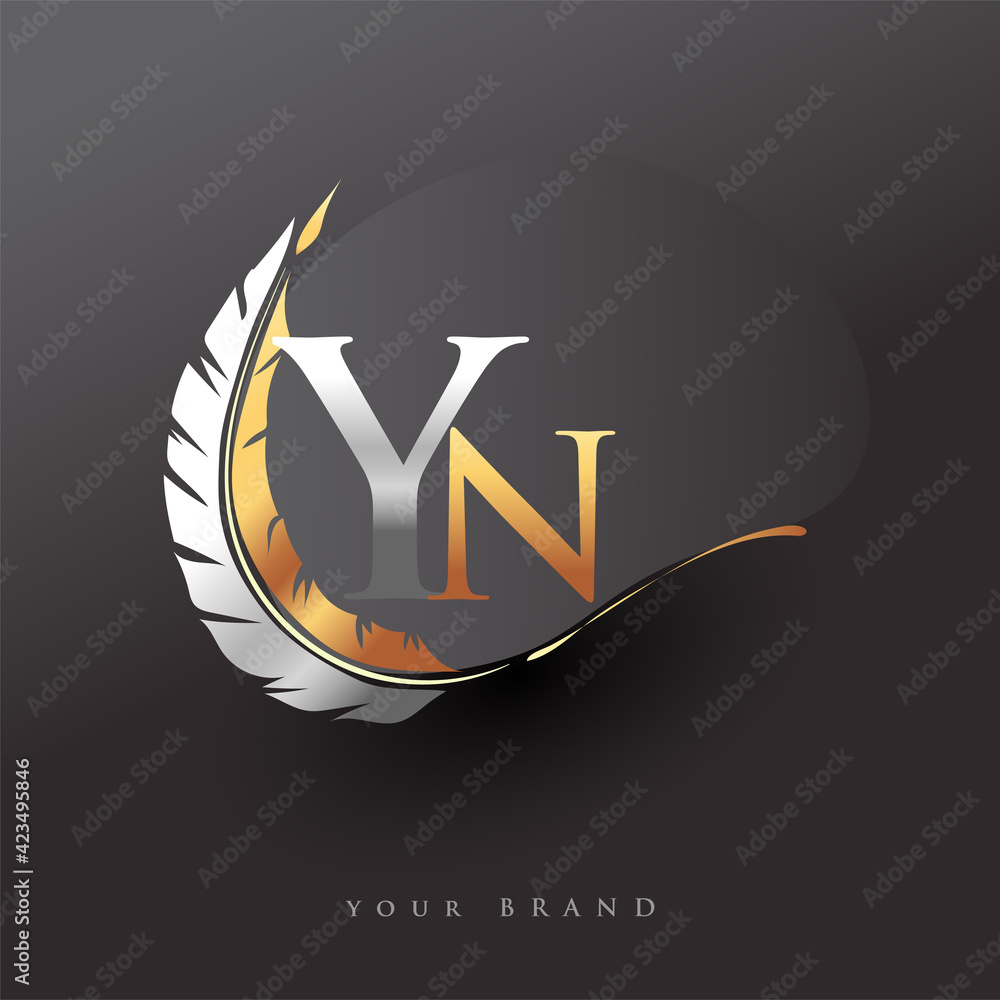 Initial letter YN logo with Feather Gold And Silver Color, Simple and ...