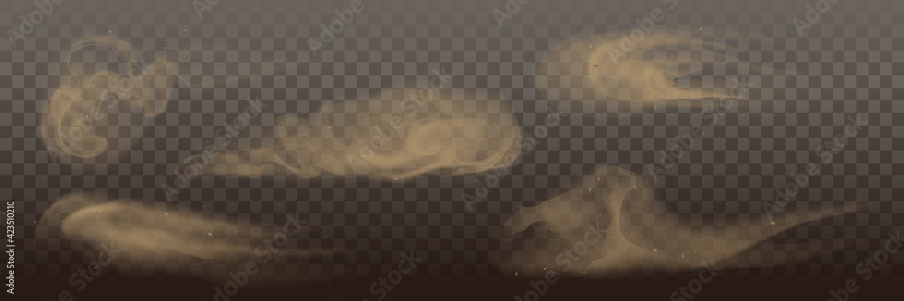 Vector Dust, dusty sand clouds effect collection, set of flying desert ...