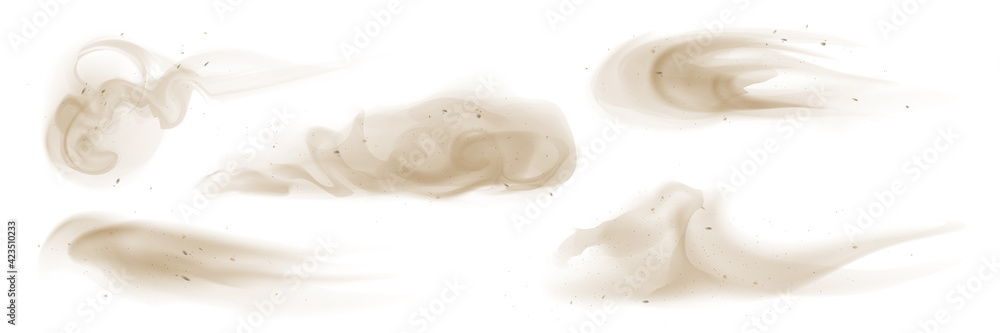 Vector Dust, dusty sand clouds effect collection, set of flying desert ...