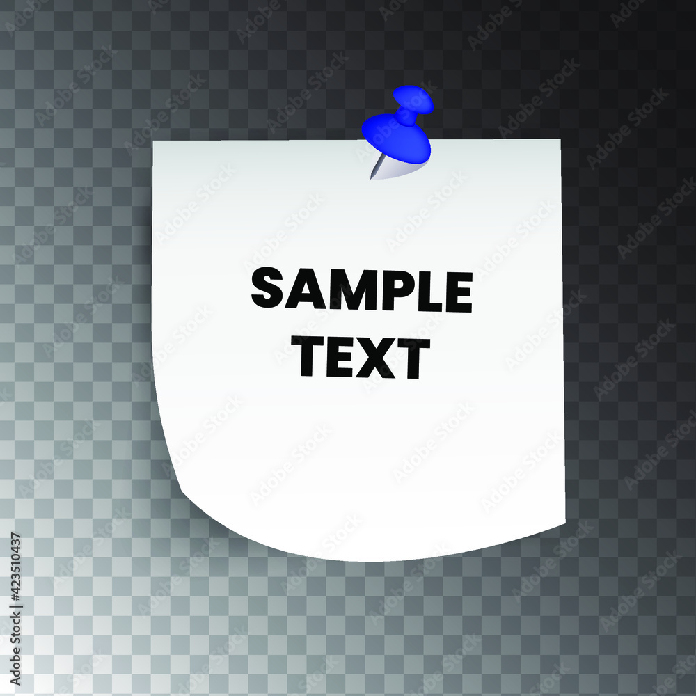 Blank white paper set pinned with push pins on transparent background ...