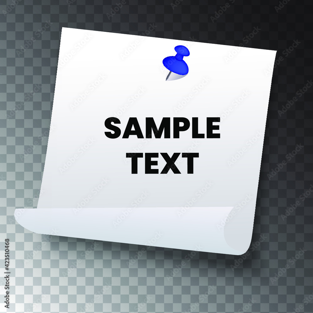 Blank white paper set pinned with push pins on transparent background ...