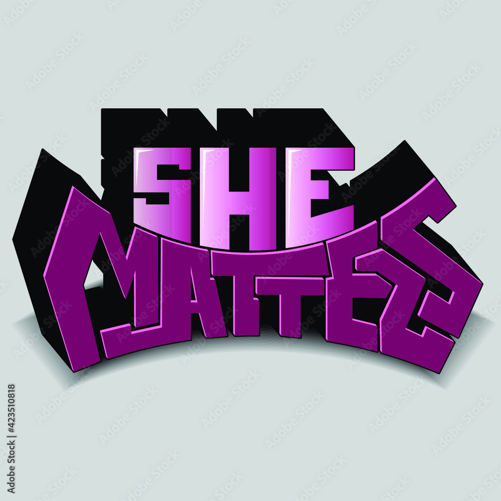 vector label "she matters". unique beautiful semicircular letters in ...